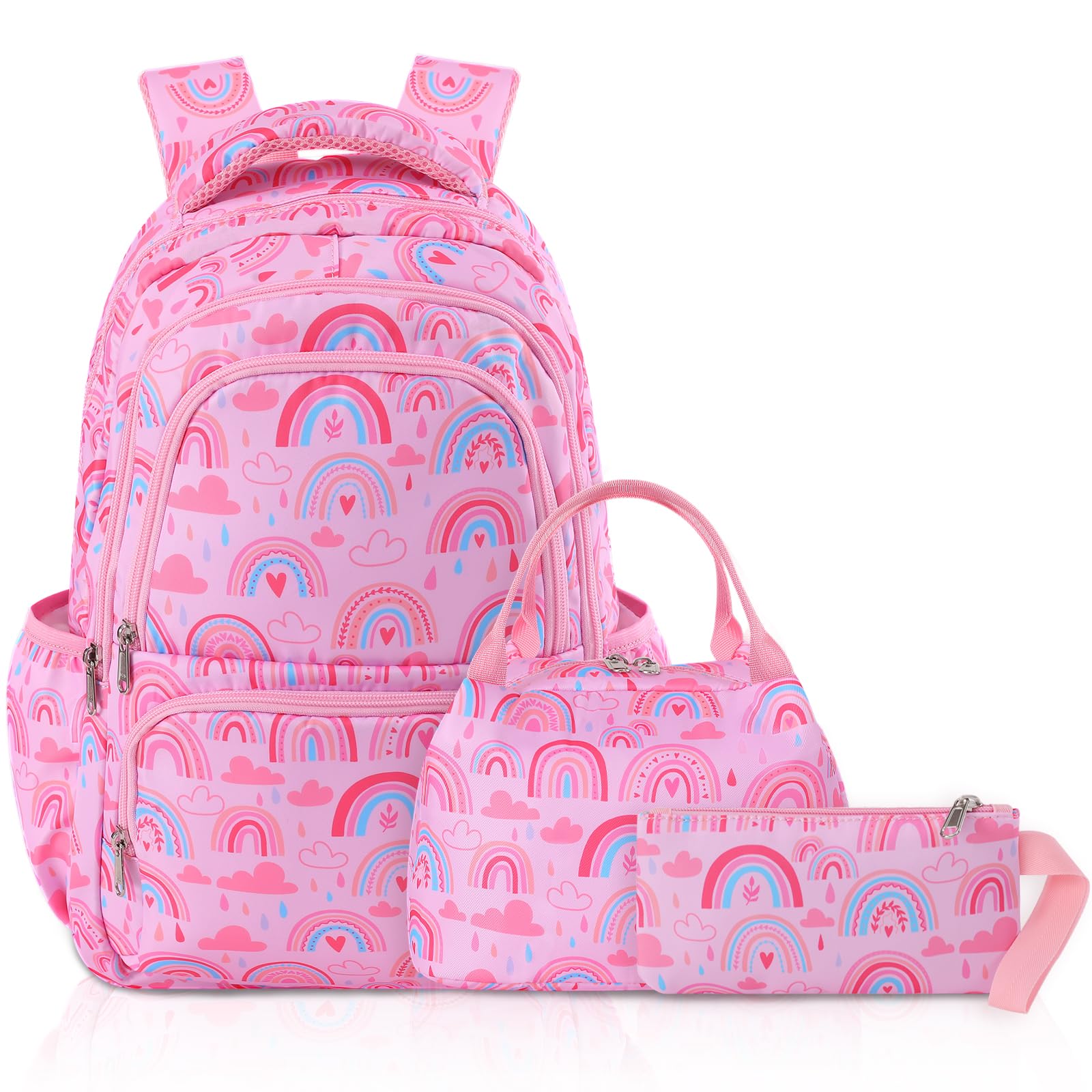 Woosir School Backpacks for Girls Kids Travel Backpack for Teen Girls Back to School Supplies Fashion Bag with Insulated Lunch Bag and Pencil Pouch Outdoor Laptop Backpacks (Rianbow)