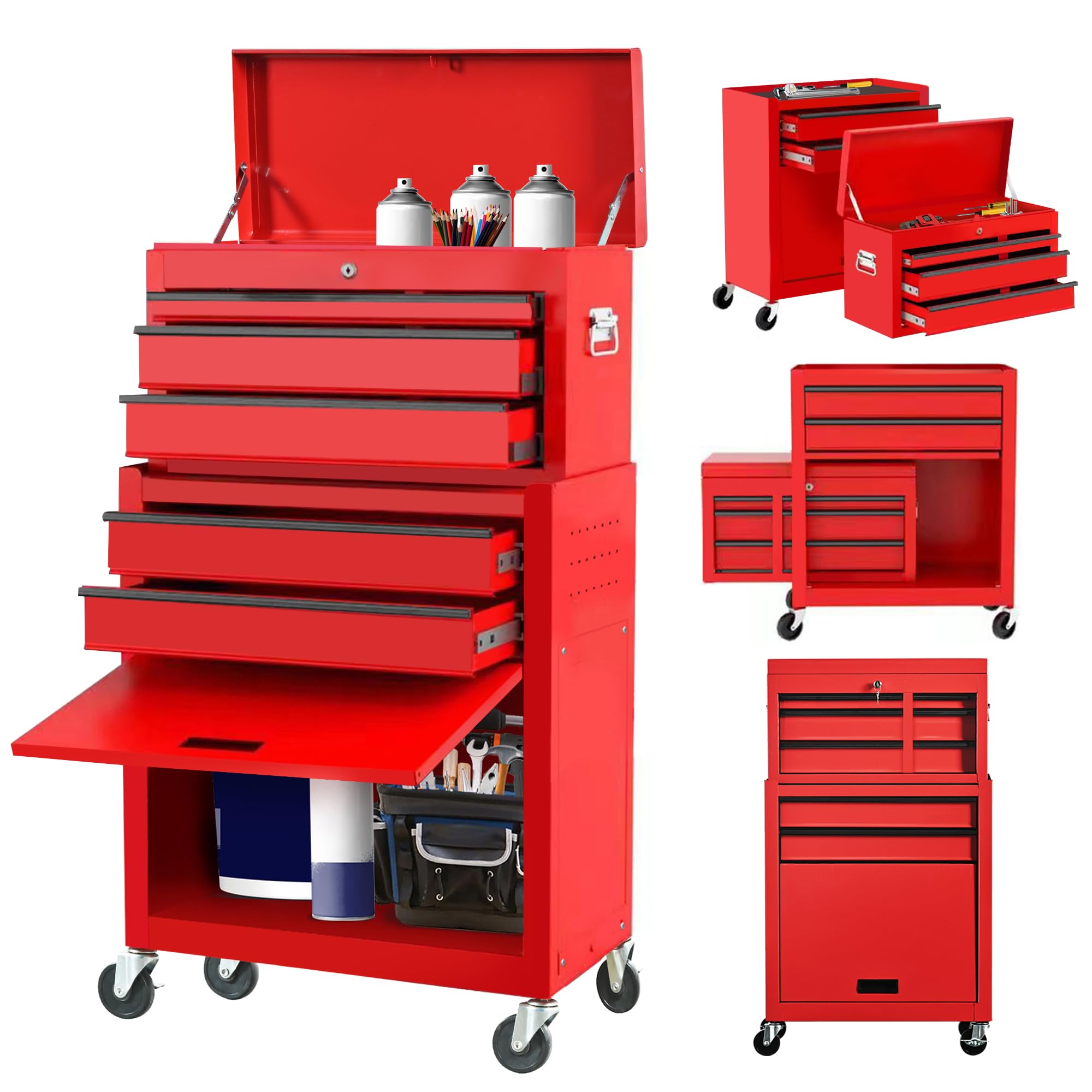 TOPKEY Rolling Tool Chest Cabinet High Capacity Tool Cart Tool Box with Wheels & Locking System, 5-Drawers Toolbox Organizer Detachable Tool Storage Cabinet for Garage, Repair Shop, Workshop