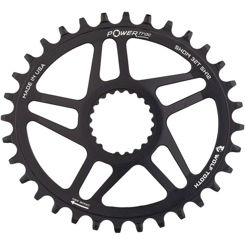 Wolf Tooth Elliptical Mountain Bike Direct Mount Oval Chainring for Shimano Cranks (32 Tooth, Drop-Stop ST, PowerTrac, MTB)