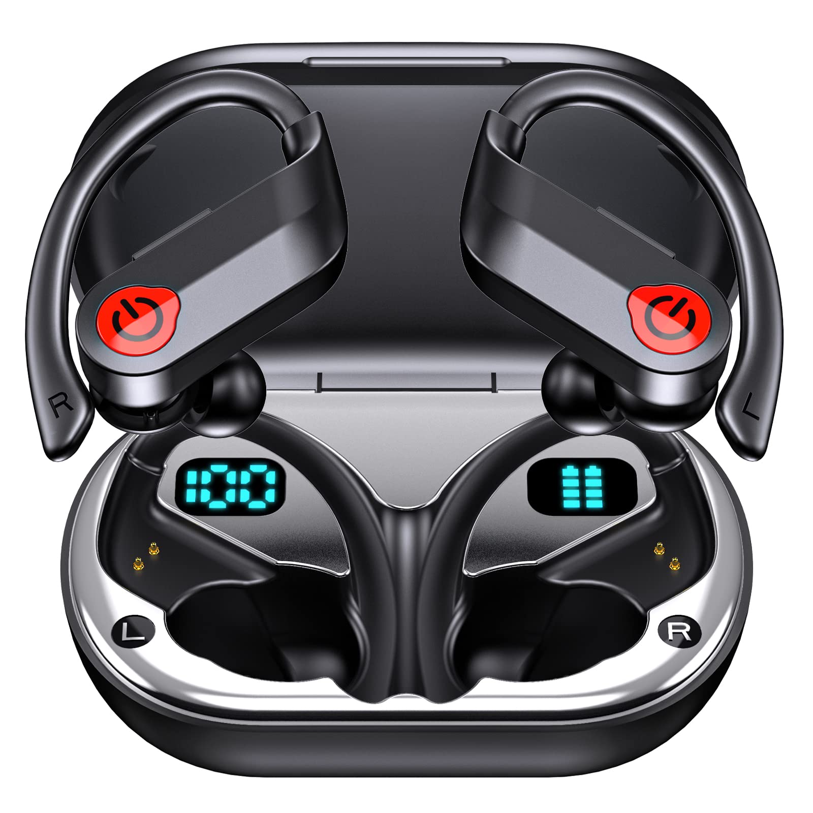 Wisezone Wireless Earbuds Bluetooth 5.3 Headphones 48Hrs Playtime, Wireless Charging Case LED Diaplay Hi-Fi Waterproof Over Ear Earphones for Sports Running Workout