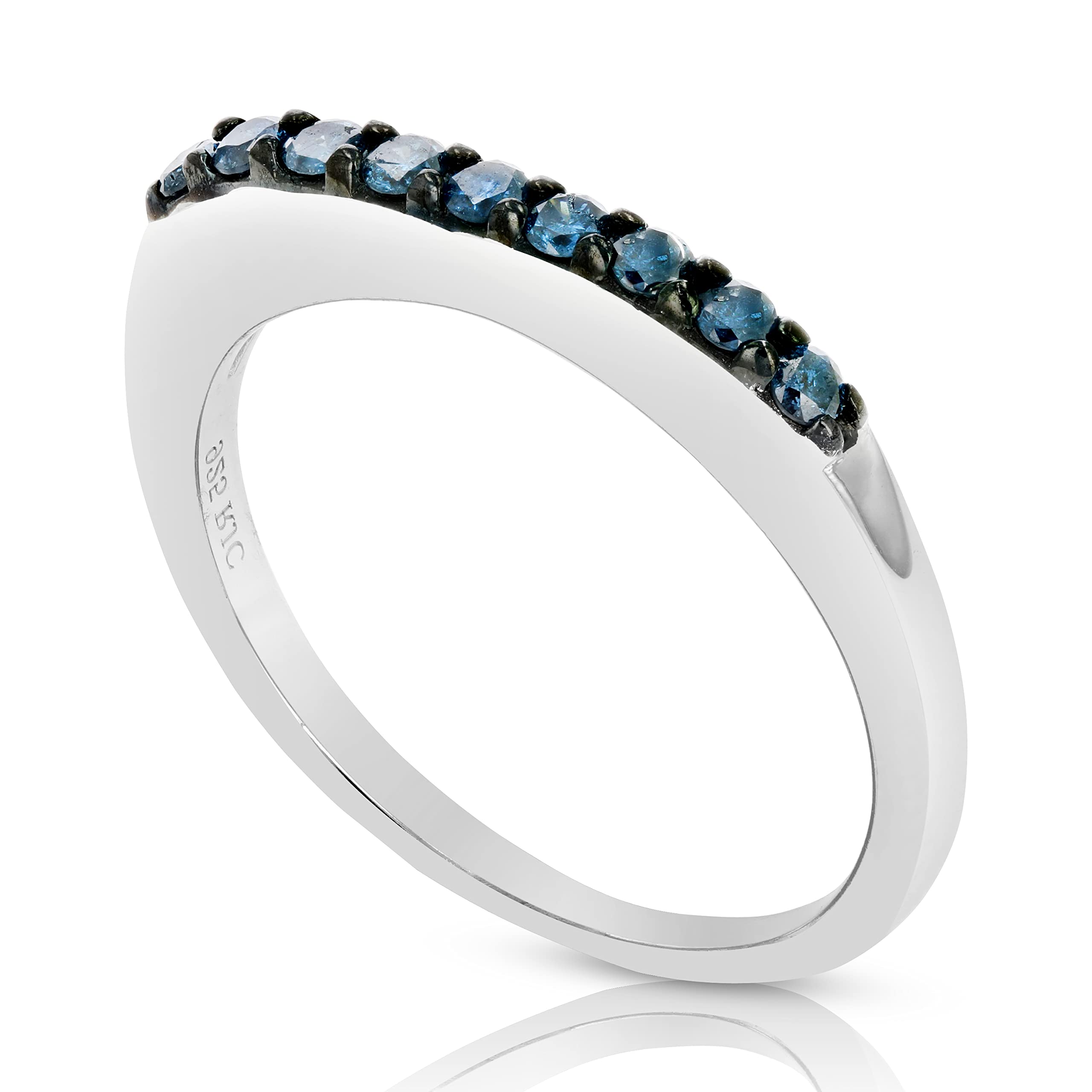Vir Jewels 1/4 cttw Blue Diamond Ring Wedding Band .925 Sterling Silver Prong Set Round Size 8