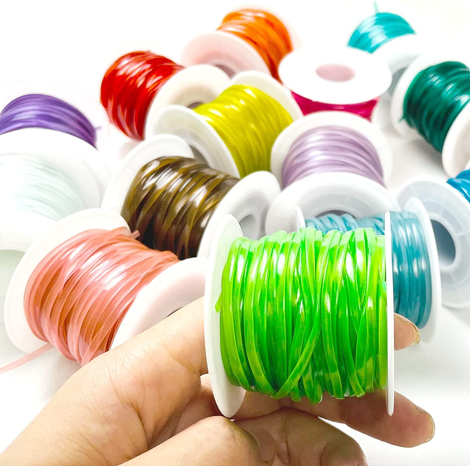 TOPWOOZU Luminous Lanyard String,15 Rolls Gimp Plastic String Lacing Cord for Keychain Making Craft