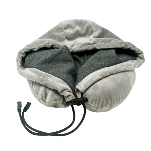 Work Smarter Memory Foam Neck Travel Pillow with Hoodie. Ultra-Soft Washable Cover. Adjustable Hoodie. Sleep Support (Gray)