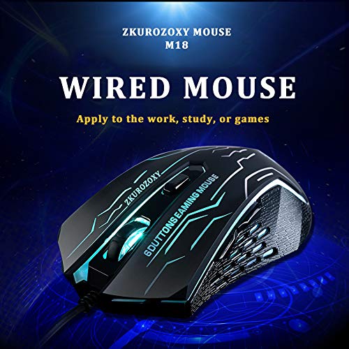 ZKUROZOXY M18 Wired Computer Laptop Mouse for Gaming, USB Mice for Gamer Game with 7 Colors Light, Side Button,4 DPI Up to 3200 with 6 Buttons for Windows Mac Linux Vista MacBook (M18)