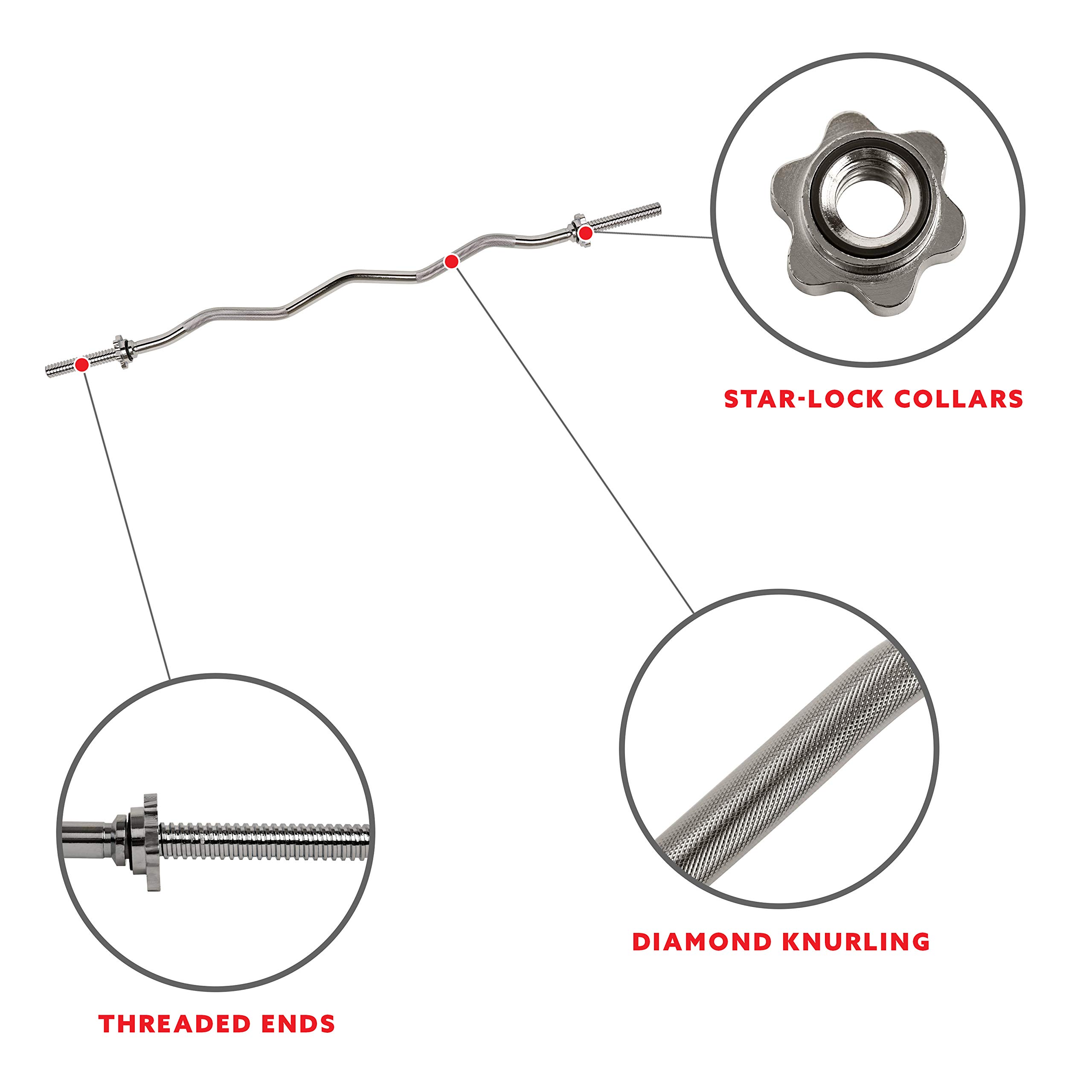 Sunny Health & Fitness 47 in Threaded Chrome Curl Bar with Ring Collars - STCB-47, grey