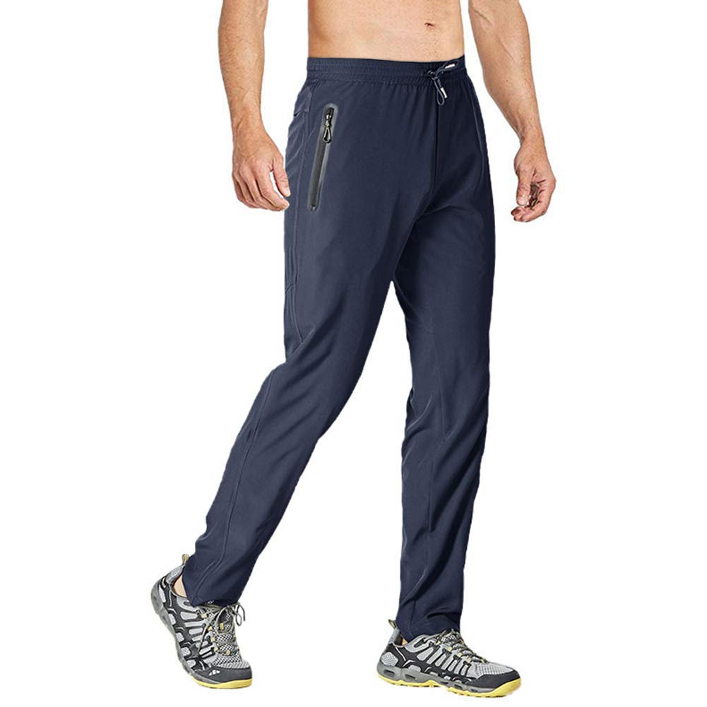 Wohthops Men's Flat Front Pants Jogging Cycling Running Loose Sportswear Pants Dark Blue, 40