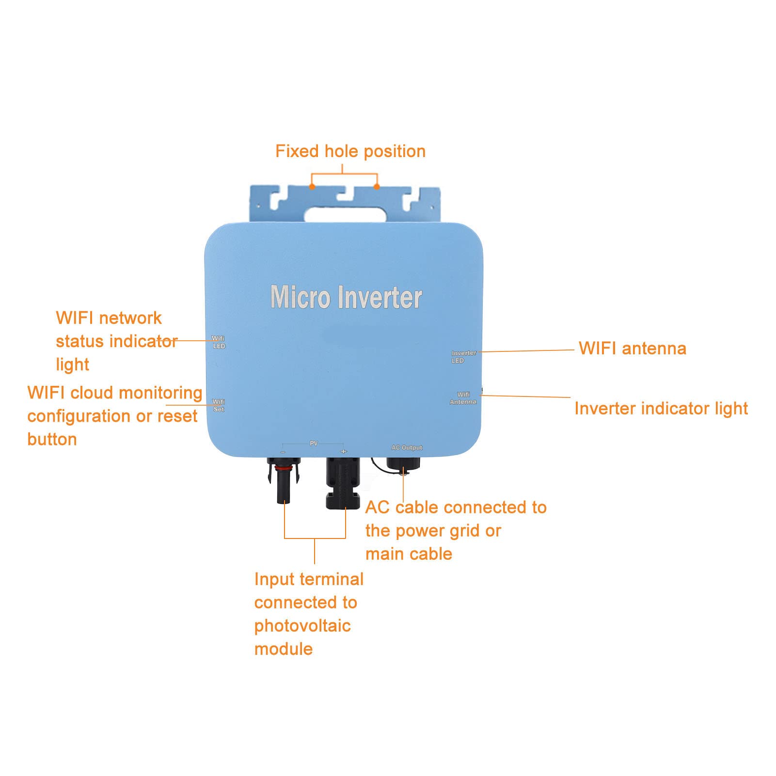 WiFi 120V Micro Grid Connected Inverter Aluminum Alloy Waterproof Grid Tie Inverter US Plug (500W)