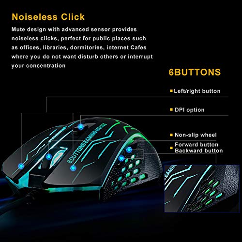ZKUROZOXY M18 Wired Computer Laptop Mouse for Gaming, USB Mice for Gamer Game with 7 Colors Light, Side Button,4 DPI Up to 3200 with 6 Buttons for Windows Mac Linux Vista MacBook (M18)