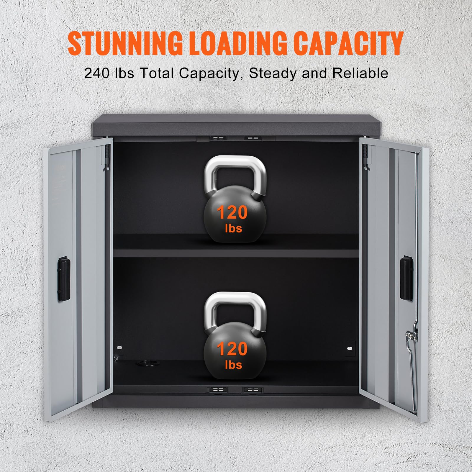 VEVOR Metal Garage Locker Mounted 26" Small Tool Chest 240 LBS Loading Capacity Adjustable Shelf Magnetic Door File for Warehouse Office Home Black