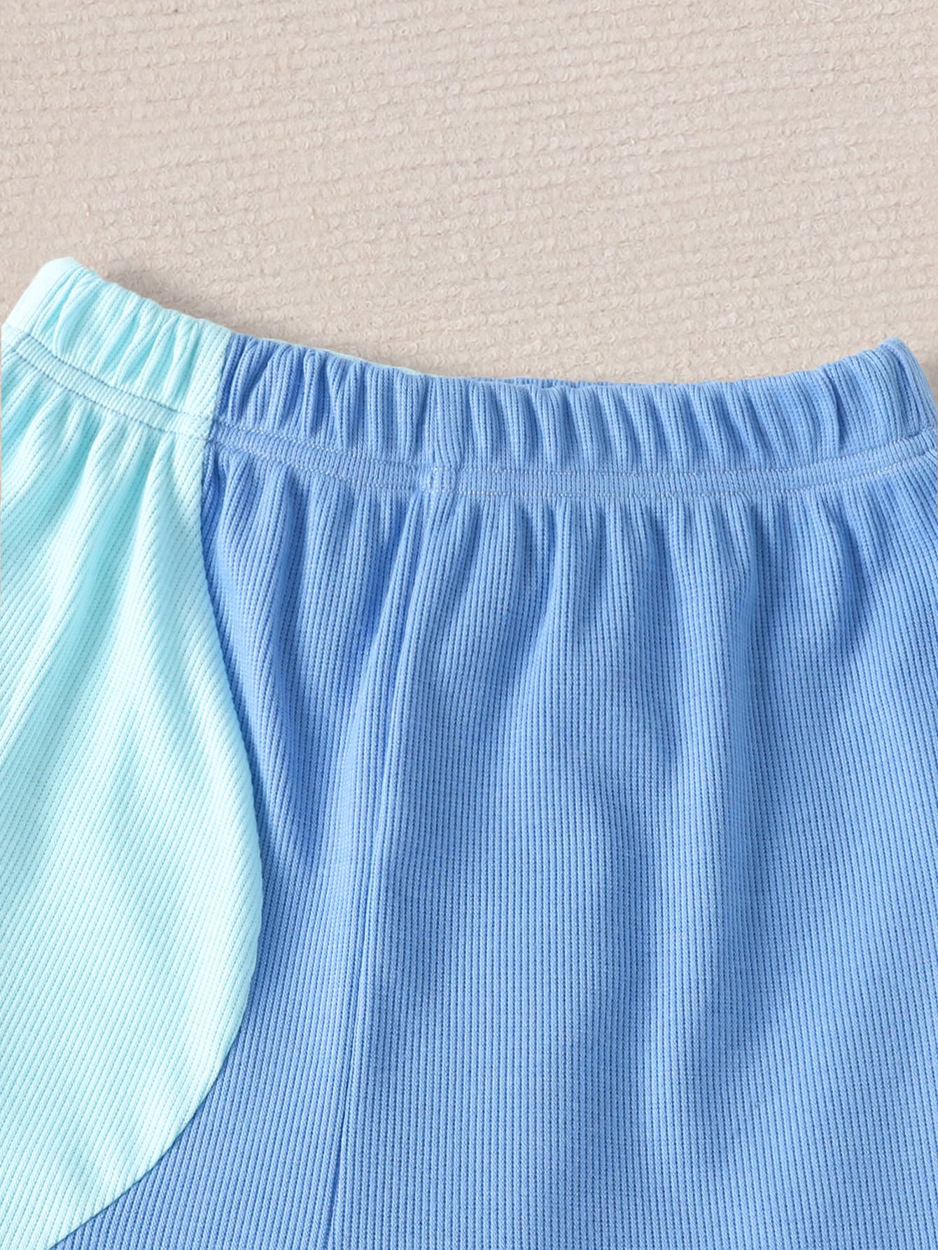 Verdusa Girl's 2 Piece Workout Outfit Colorblock Crop Tank Top and Short Sets Blue 9Y