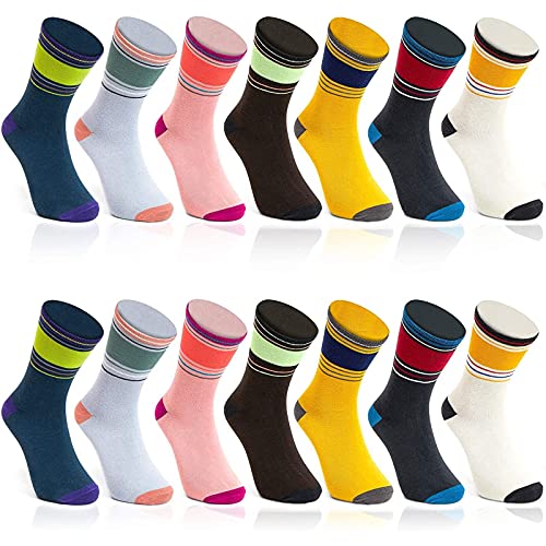 Zodaca Retro Striped Crew Ankle Socks for Women (7 Pairs)