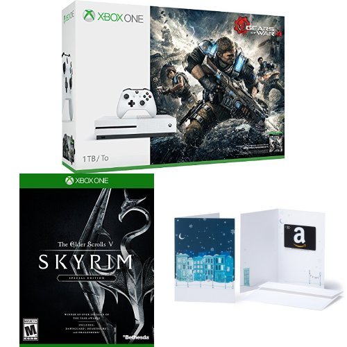 Xbox One S 1TB Console - Gears of War 4 Bundle + Elder Scrolls V: Skyrim Game + $30 Amazon Gift Card
