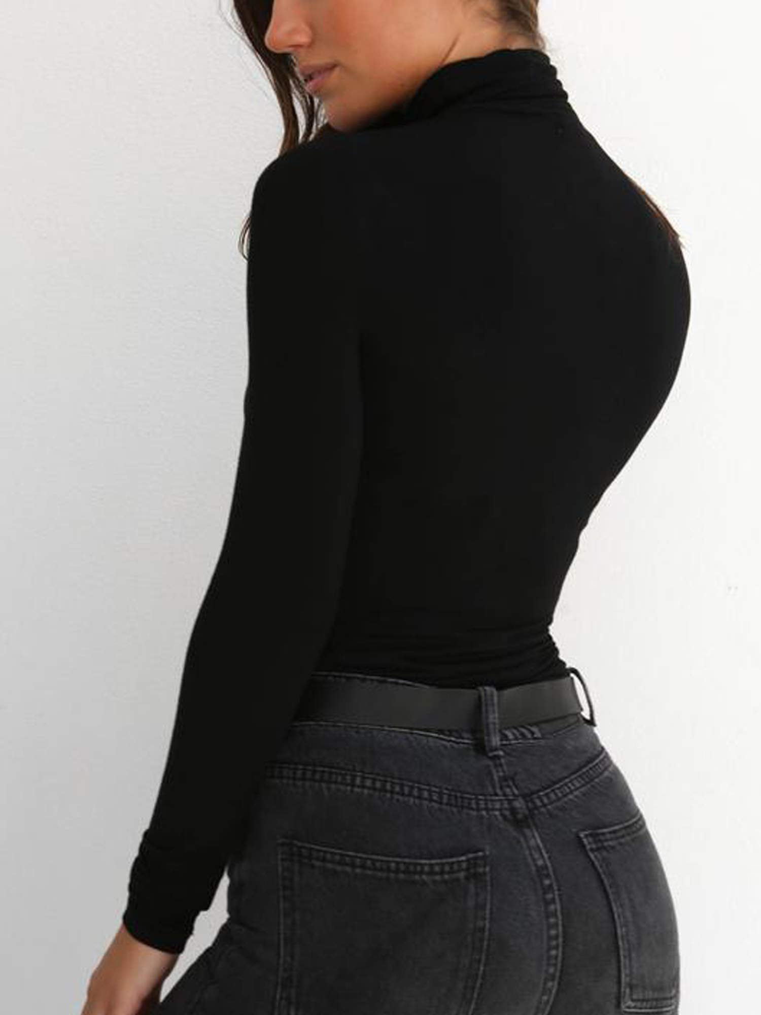 Women's Long Sleeve Lightweight Soft Pullover Turtleneck Tops 100% Modal (S, Black)