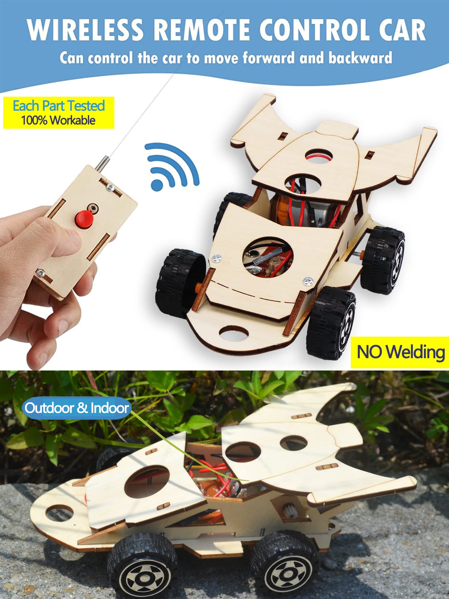 Wooden Solar & Wireless Remote Control Car Model Kits to Build - DIY Science Experiment and Educational STEM Toys for Kids Teens,Circuit Engineering Project 2 Kits
