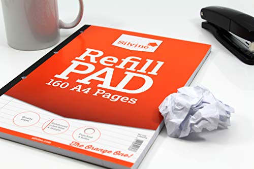 Silvine 160 Page A4 Refill Pad, Side Bound and Punched 4 Holes. Ruled 8mm Feint with Margin. Ref A4SRPFM