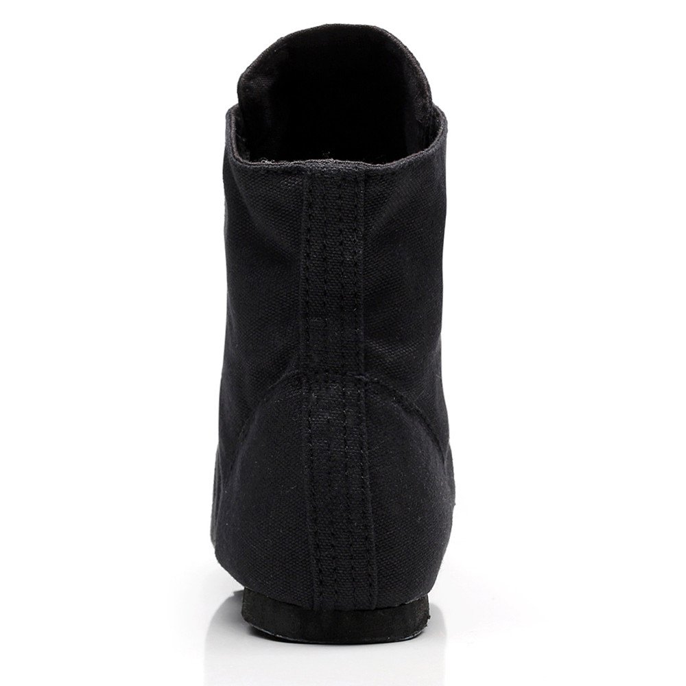 YOYODANCE Lace-up Canvas Dance Shoes Flat Jazz Boots for Women (US7, Black)