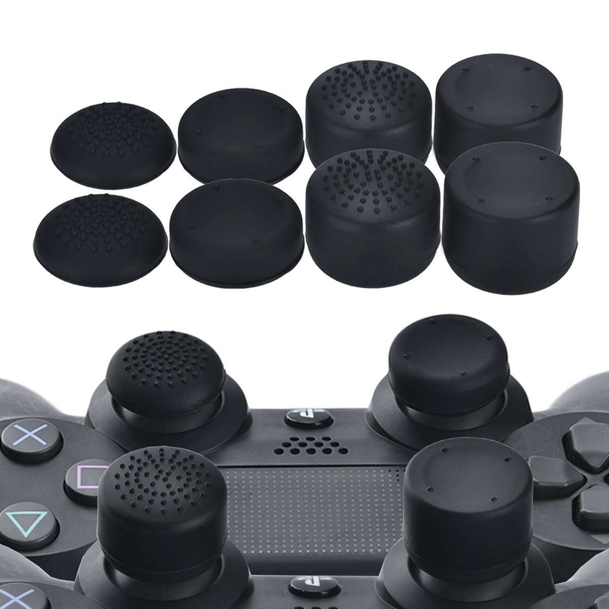 YoRHa Professional Thumb Grips Thumbstick Joystick Cap Cover (Black) Extra High 8 Units Pack for PS4 Dualshock 4, Switch PRO, PS3, Xbox 360, Wii U Tablet, PS2 Controller