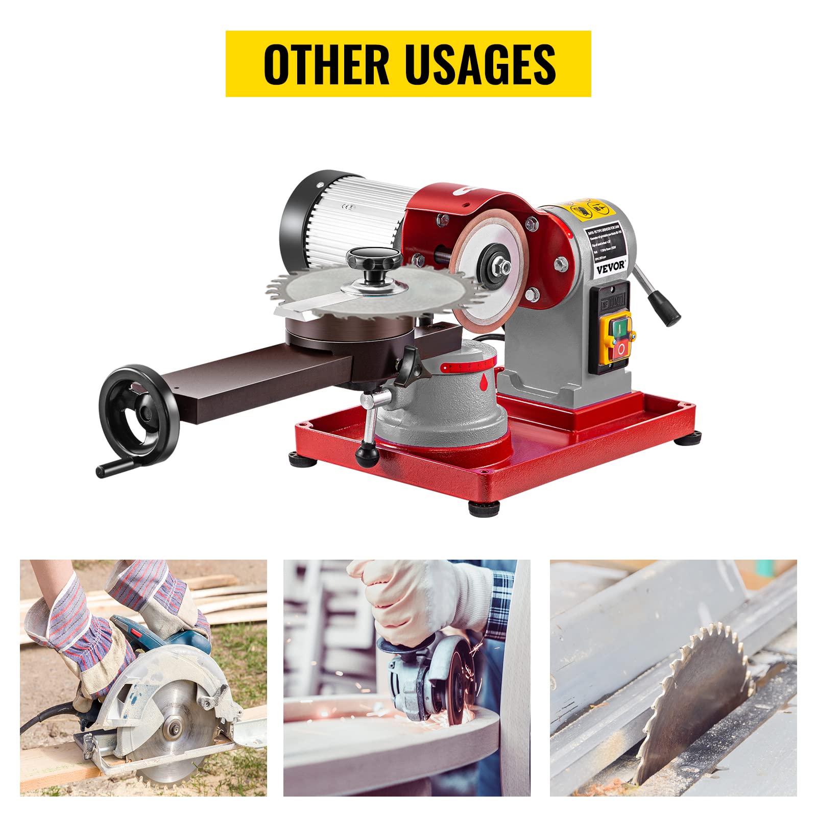 VEVOR Round Circular Saw Blade Grinder Machine 110V 370W Rotary Angle Mill Sharpener 125mm Electric Saw Blade Sharpener Machine for Sharpening Carbide Tipped Saw Blades (W/Water Tank)