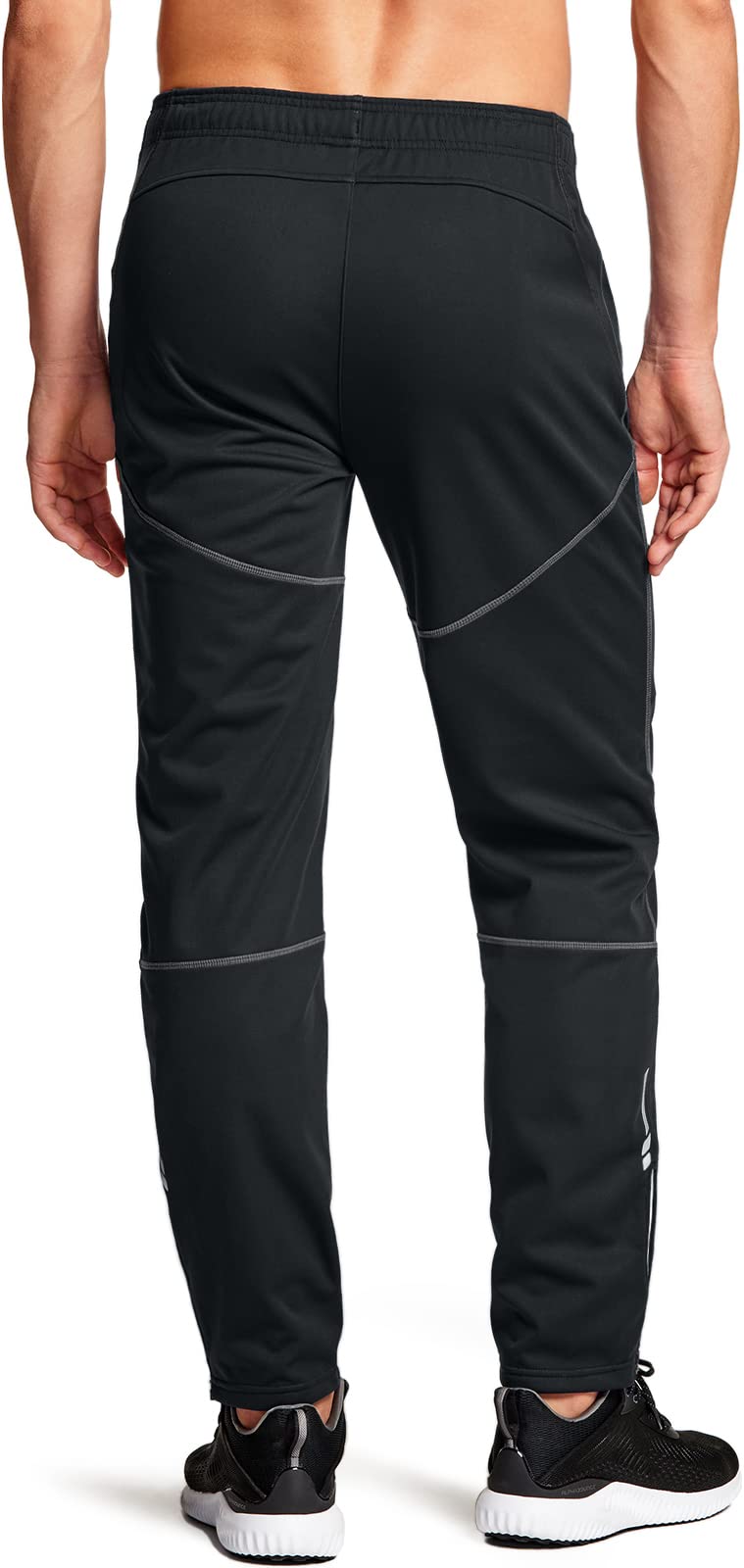 TSLA Men's Thermal Windproof Cycling Pants, Fleece Lined Outdoor Bike Pants, Winter Cold Weather Running Pants, Cycling Pants Black & Grey, Medium
