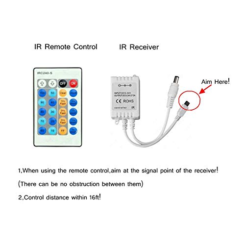 Xking IRC240-S 24 Key IR Remote Led Dimmer Controller for 5050 3528 5630 Single Color Flexible Led Strip Rope Lights Dimmer,12v 6a,DC5.5 * 2.1mm Port