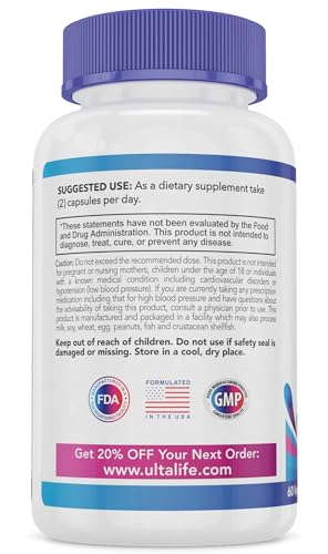 ULTALIFE Blood Pressure Supplements - Advanced Blood Pressure Supplement Complex - Hawthorn Berry, Hibiscus, Garlic, Forskolin - 14 Vitamins & Herbs, 30 Day Supply in Veggie Capsules