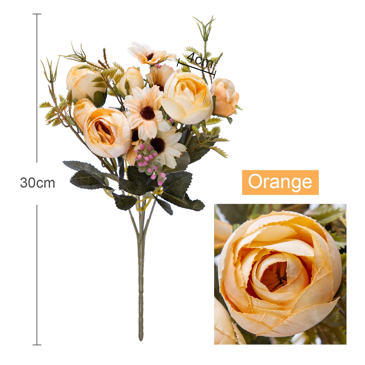 SimFre Artificial Flowers, Fake Flowers Artificial Pearl Bud Bouquet for Home Garden Party Wedding Decor and Table Centerpieces 3Pcs (Orange)