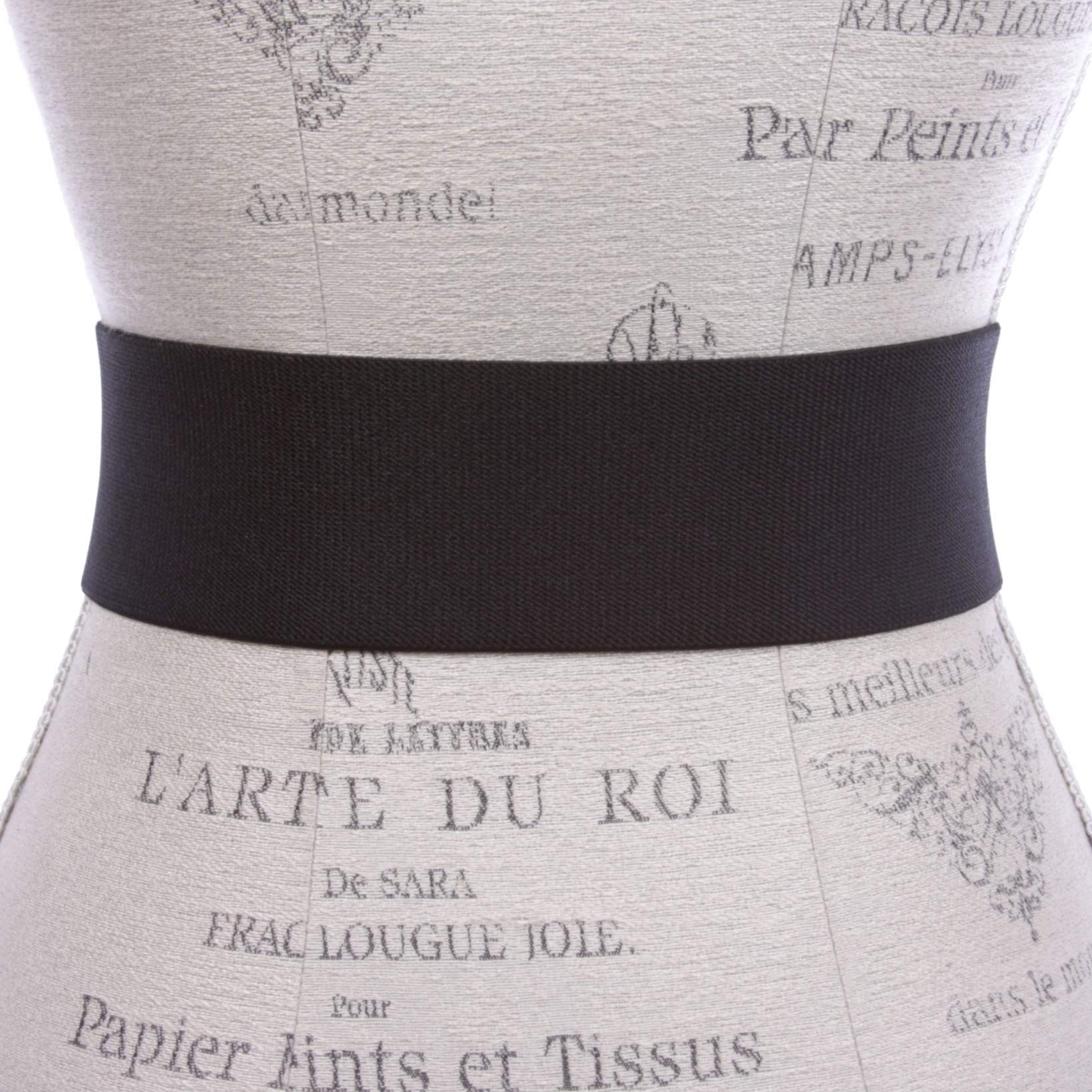 Women's 2 1/2" (64 mm) Wide Elastic High Waist Leather Stretch Belt, Black | m/l - 29"~33"