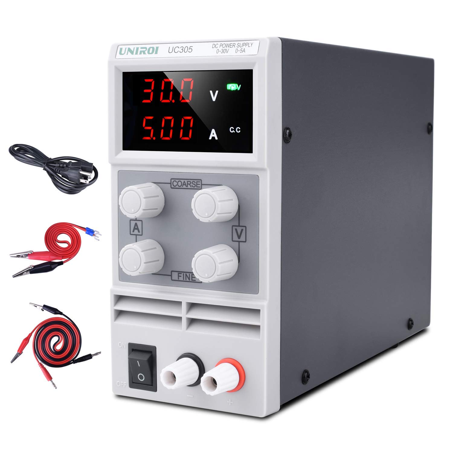 UNIROI DC Power Supply Variable(0-30 V 0-5 A),Adjustable Switching Regulated Power Supply Digital,3-Digit Alligator Leads Input Power Cord (UC305)