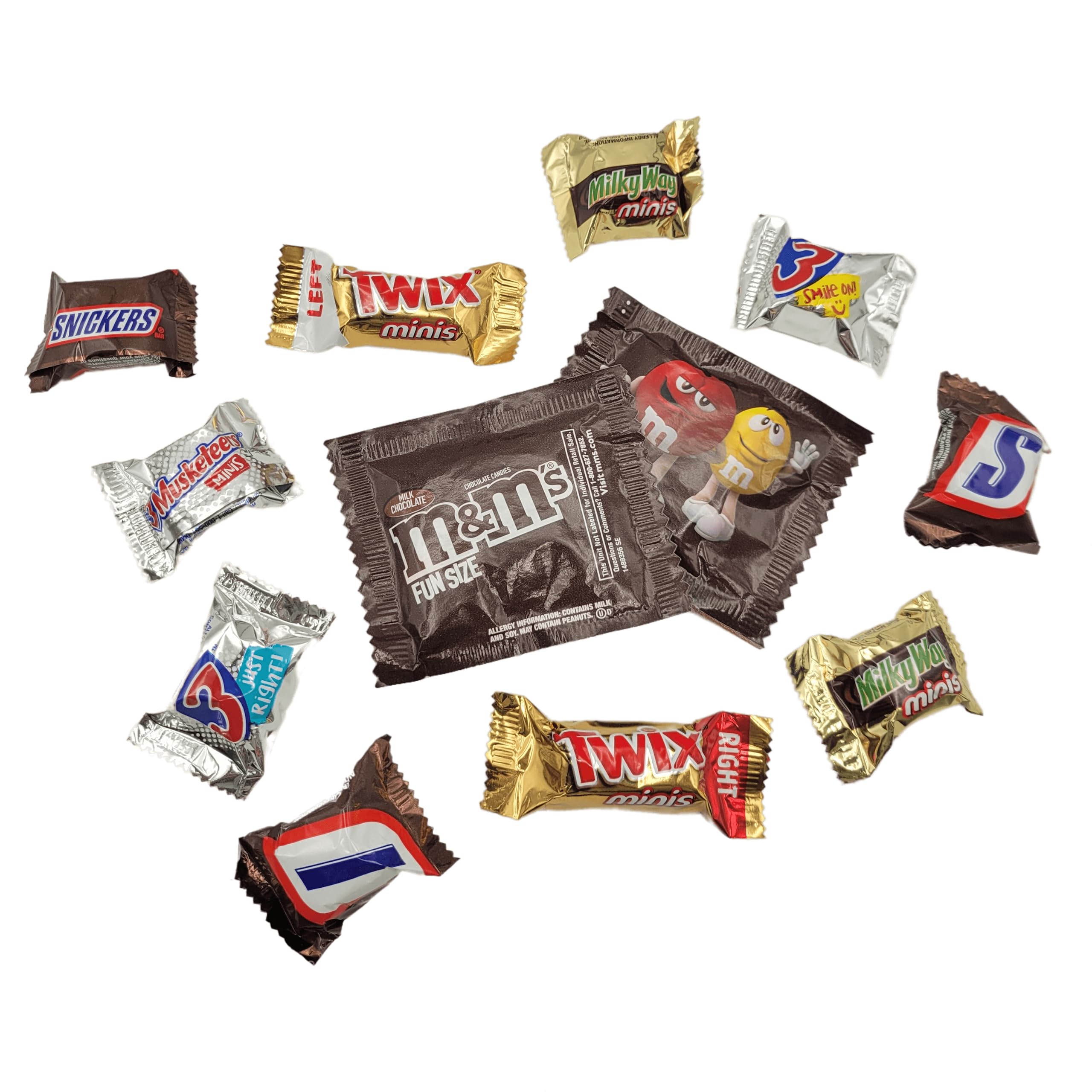 Ultimate Mars Chocolate Candy 150 Pcs. Assortment - Twix, Snickers, 3 Musketeers, Milky Way Minis and M&M's Fun Size - Individually Wrapped - 150 Pieces (3 Pounds)