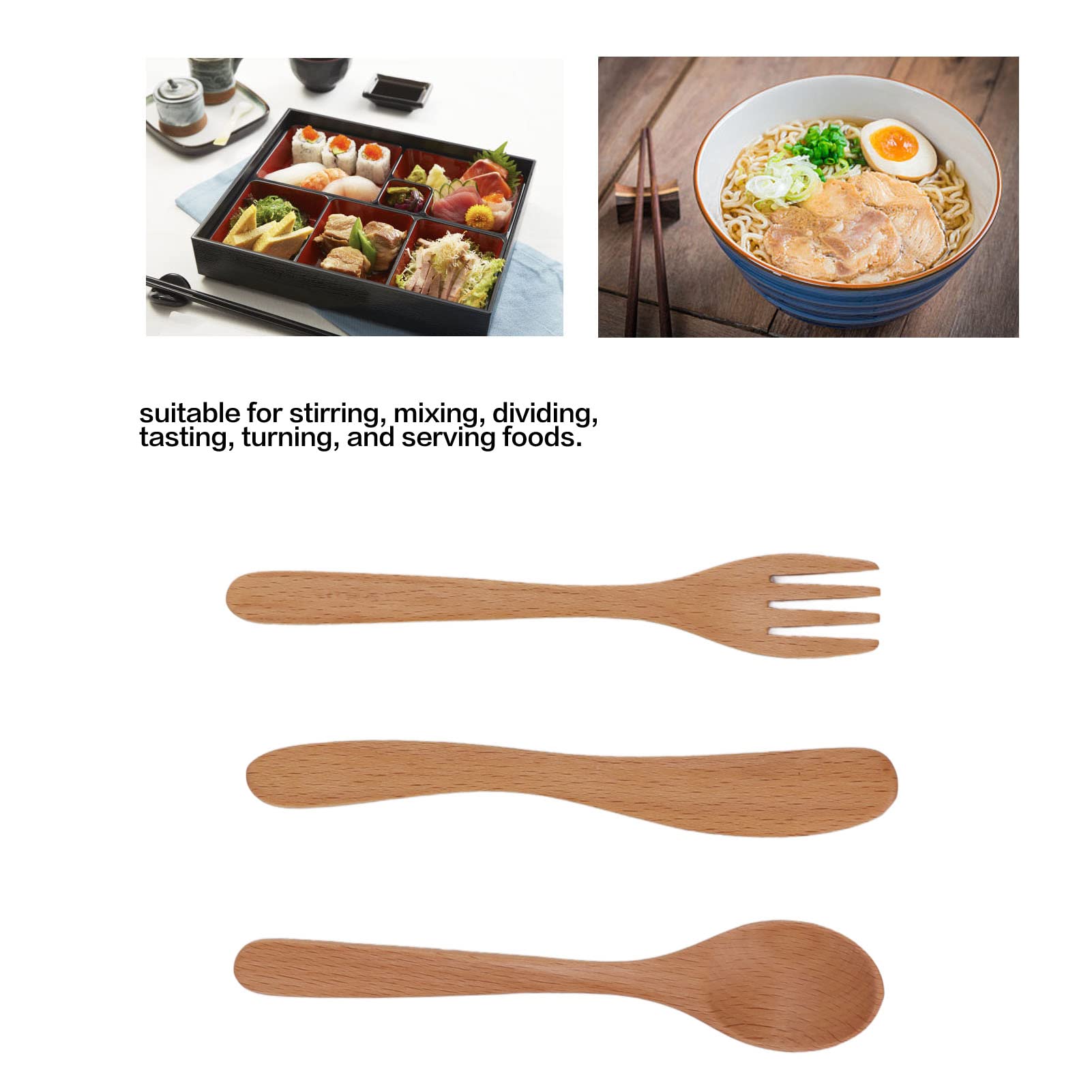 Wooden Flatware Set Utensil Cutlery Fork Spoon Kitchen Cutlery Set Beech Japan Knife Fork Spoon Beech Wooden Cooking Utensil for Forking Table Spoon Flatware Sets