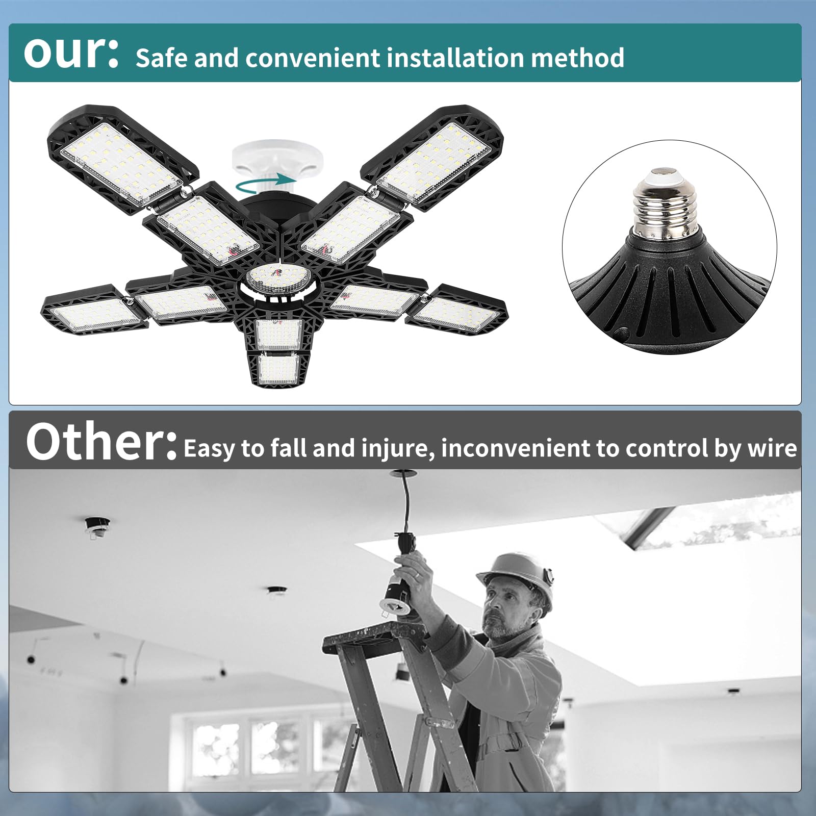 SUPERNIGHT 180W LED Garage Light, Deformable LED Garage Ceiling Lights with 10+1 Multi-Position Panels - 18000LM 6000K E26/E27 LED Shop Lights for Garage, Basement, Barn, High Bay Light