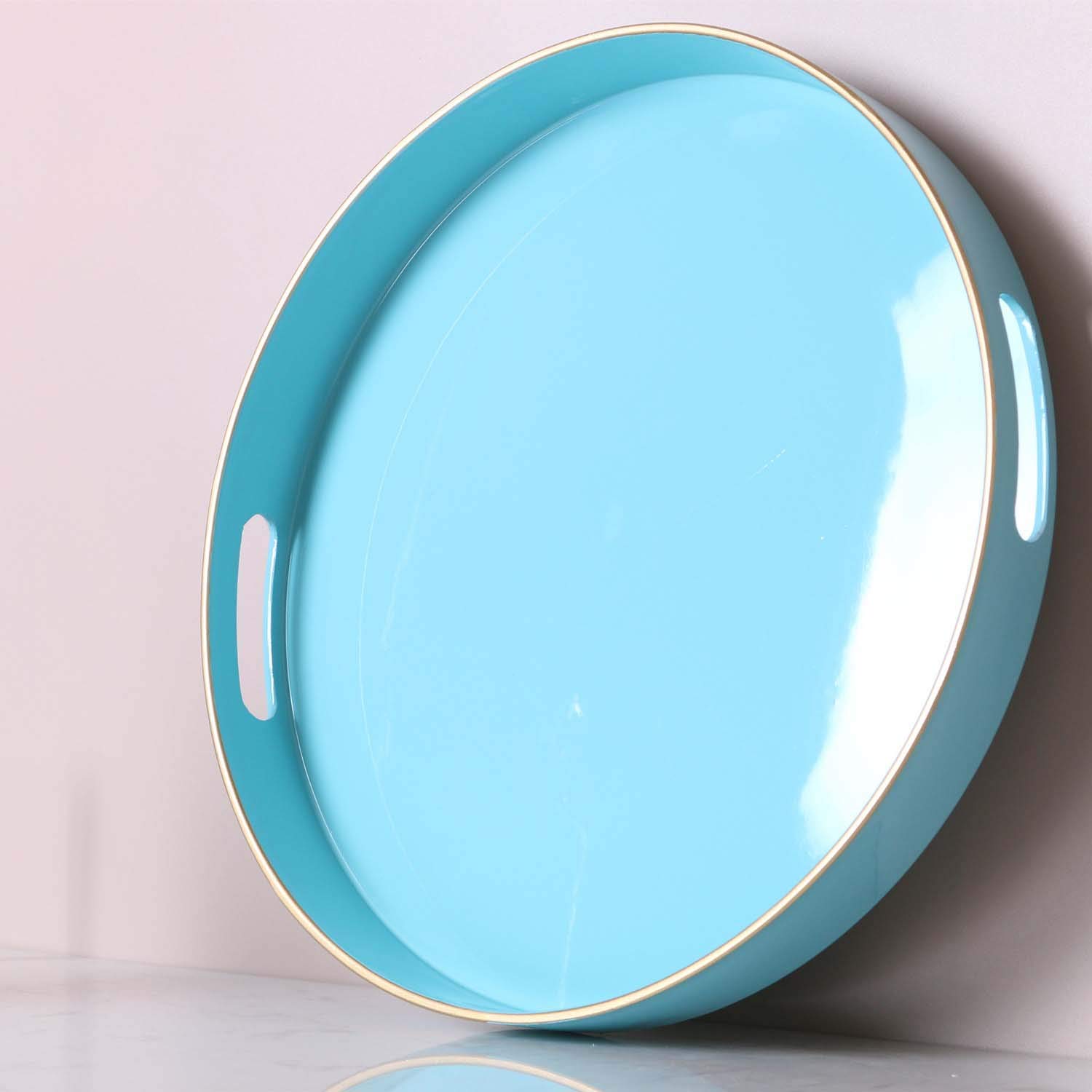 Zosenley Decorative Tray, Round Plastic Tray with Handles, Modern Vanity Tray and Serving Tray for Ottoman, Coffee Table, Kitchen and Bathroom, Size 13β (Pink)