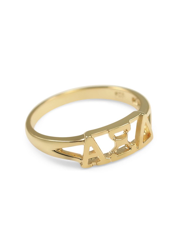 The Collegiate Standard Alpha Xi Delta 14k Gold Plated Sorority Ring with Greek letters