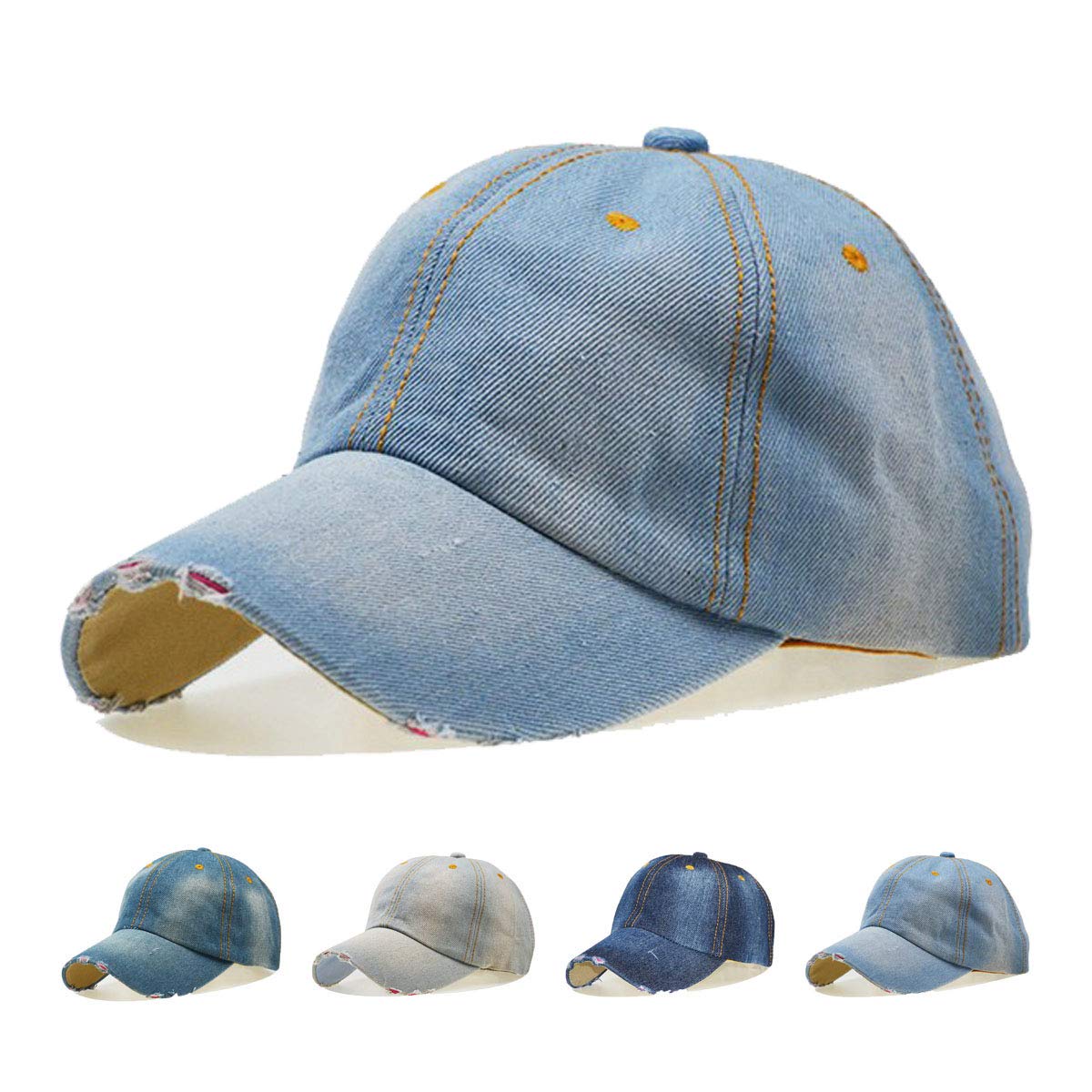 Unisex Washed Adjustable Denim Dad Hats Top Hats for Women Baseball Caps Baseball Hats for Men DIY Plain Hat (Blue 02)
