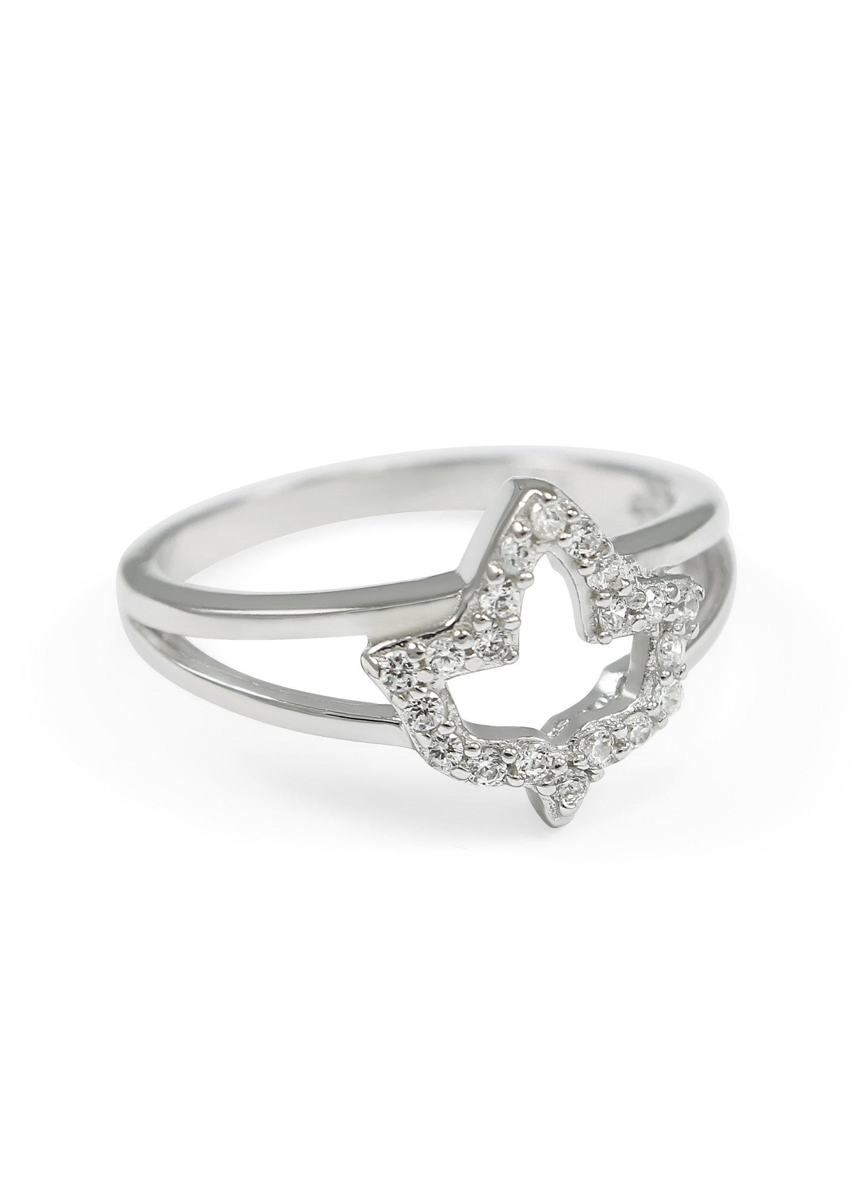 The Collegiate Standard Sterling Silver Ivy Leaf Charm ring with simulated diamonds - 08