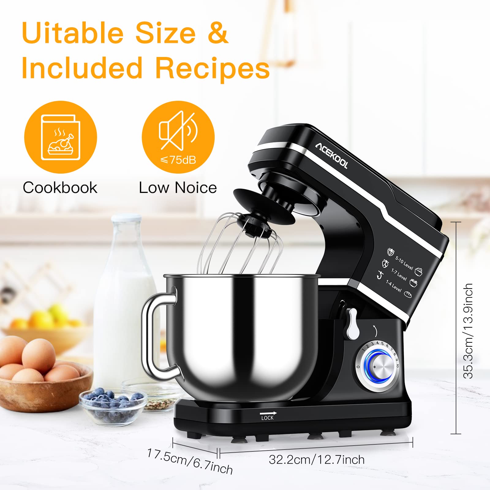 Stand Mixer, 7.5 Qt. 660W 10-Speed Electric Kitchen Mixer with Dishwasher-Safe Dough Hooks, Beaters, Wire Whip & S plash Guard for Most Home Cooks