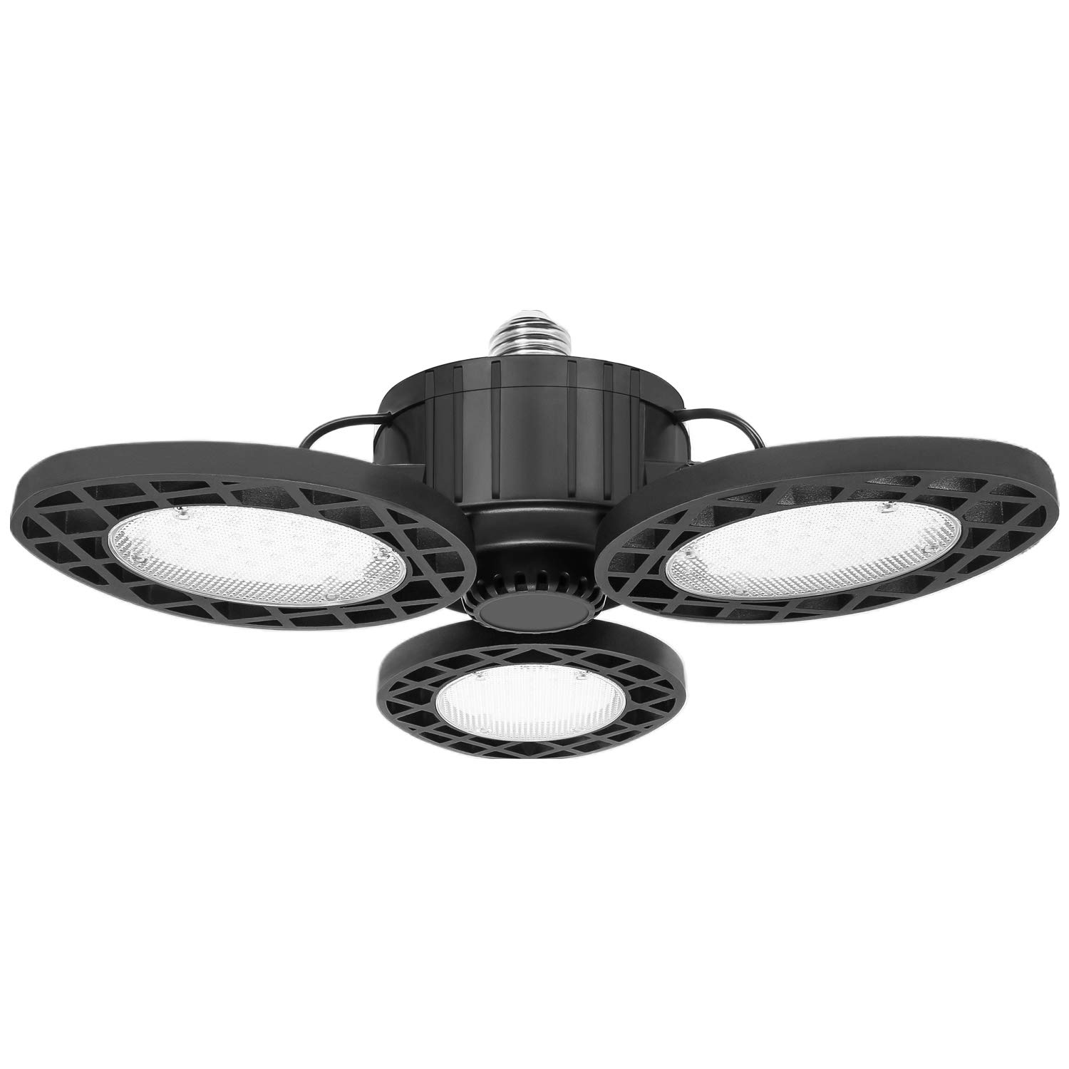 Triple Glow LED Garage Lights, New 6000Lumens Three Leaf Deformable Tribright Garage Light Ceiling LED with 3 Adjustable Panels, 60W E26 Illuminator 360 Garage Light Fixture for Garage, Barn, Shop