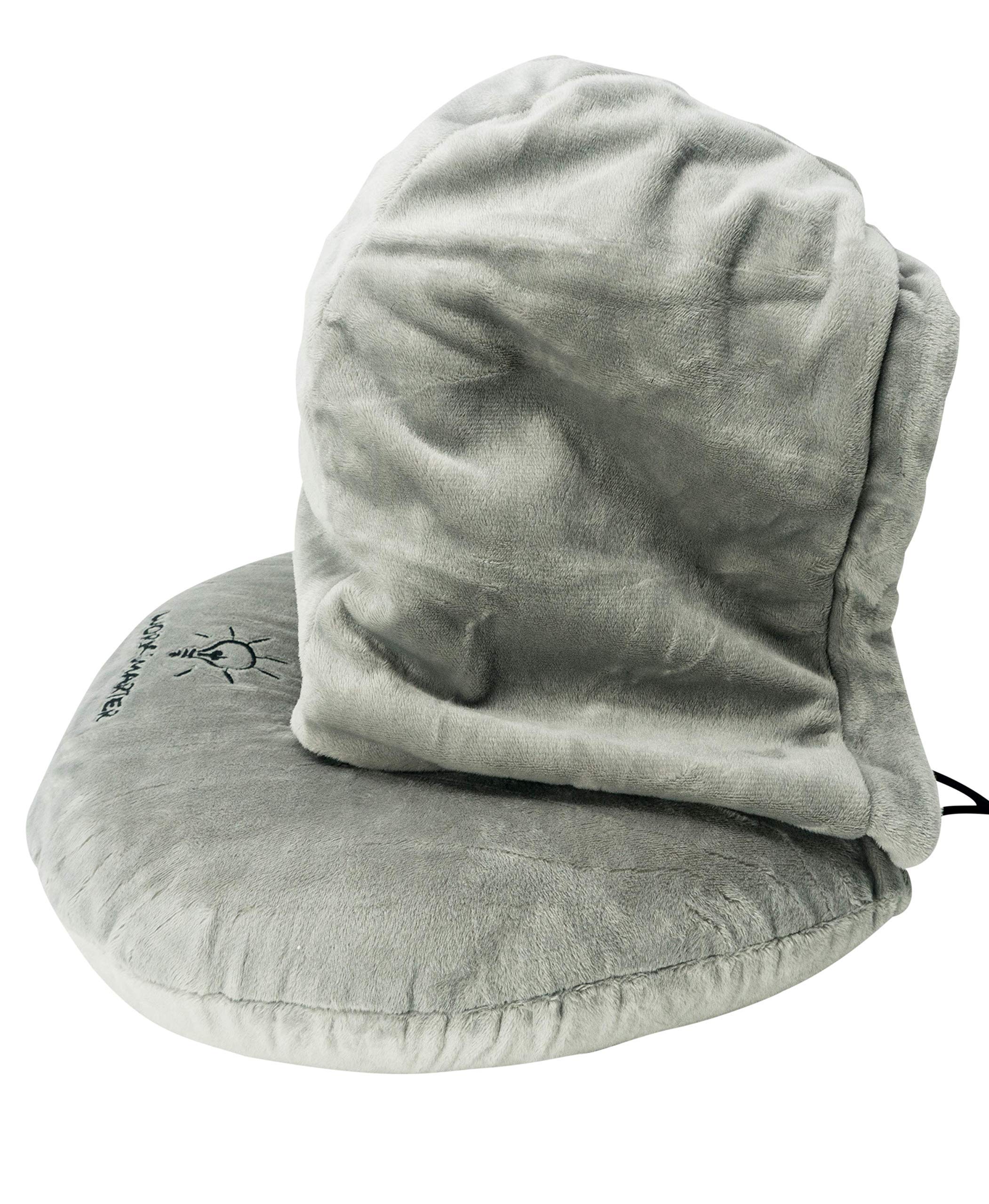Work Smarter Memory Foam Neck Travel Pillow with Hoodie. Ultra-Soft Washable Cover. Adjustable Hoodie. Sleep Support (Gray)