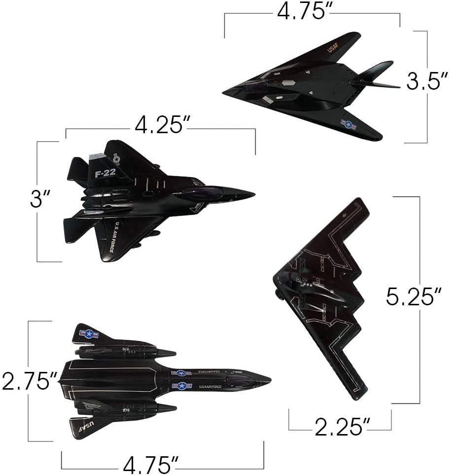 Zugar Land Die-Cast Pullback Stealth Bomber Models (4.25"-5.25") SR-71 Blackbird, F-22 Raptor, F-117 Nighthawk, B2 Bomber (F-22 Raptor)