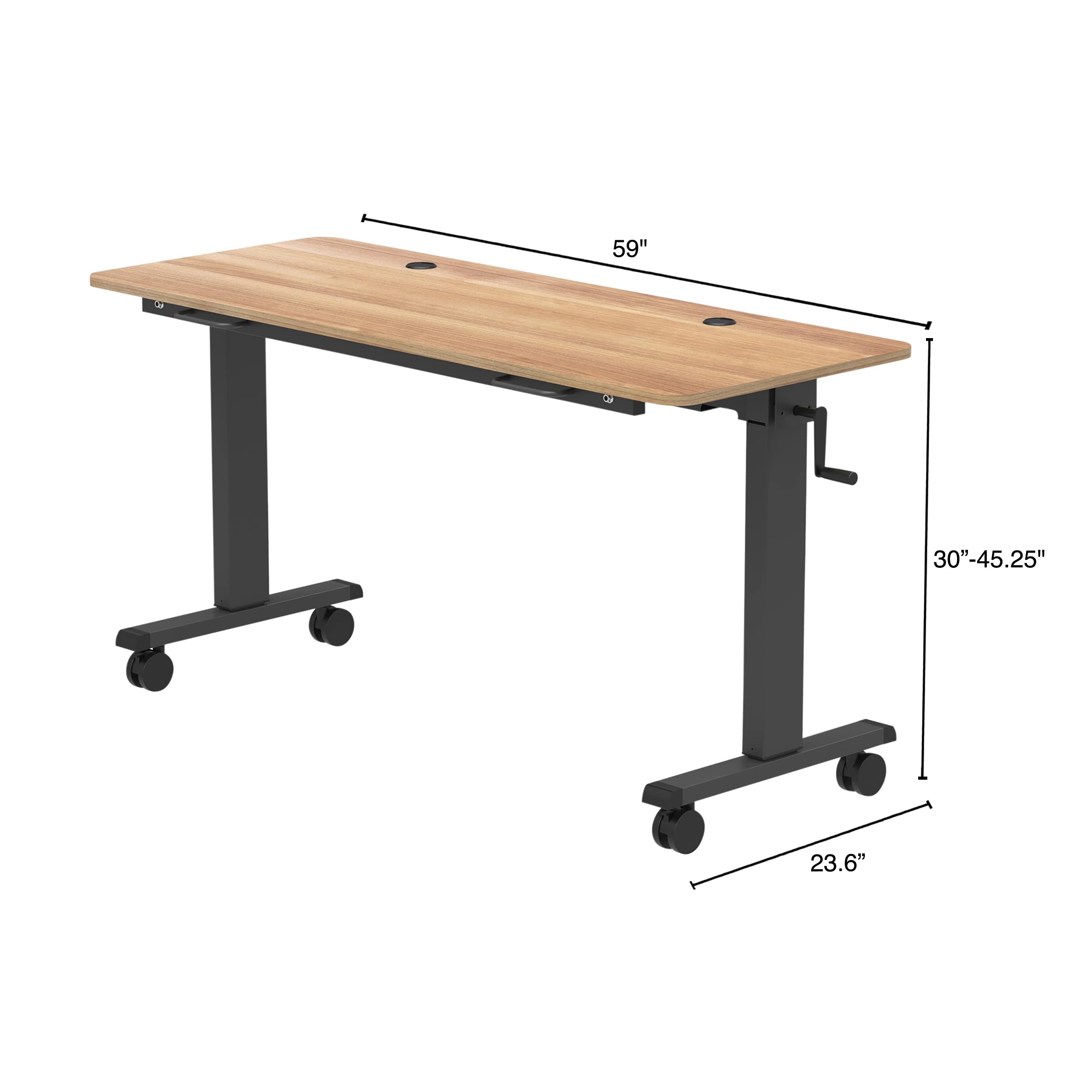 Stand Up Desk Store Crank Adjustable Height Flip Top Rolling Conference Classroom Table (Black Frame/Natural Walnut Top, 60" Wide)
