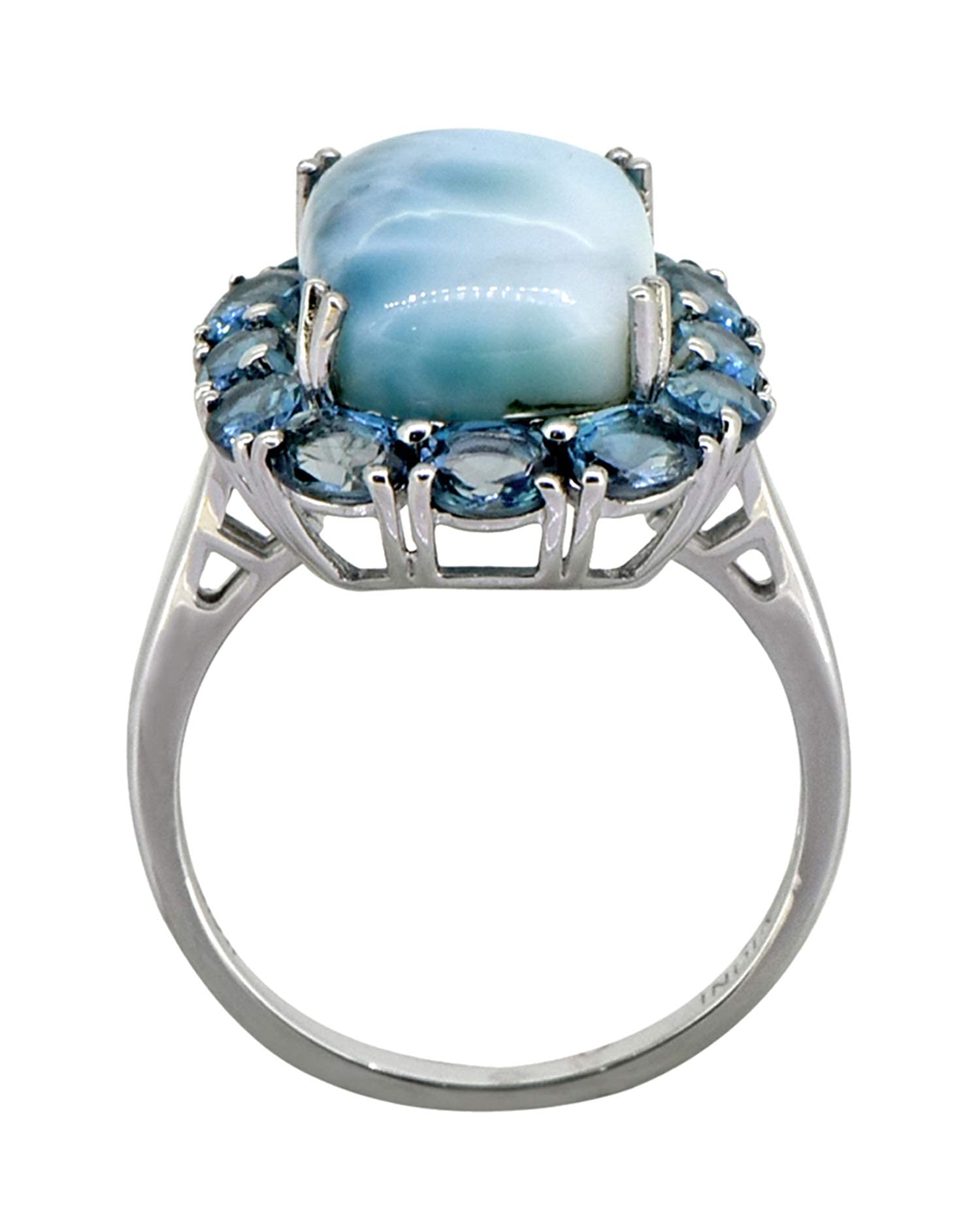 YoTreasure Larimar London Blue Topaz Solid 925 Sterling Silver Cluster Ring Statement Jewelry For Women