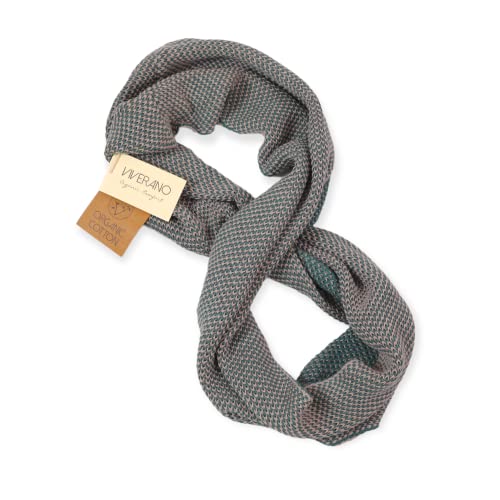 Viverano Mens Rib Knit Winter Infinity Circle Loop Scarf, Organic Cotton, Soft Thick Warm Cozy (Olive/Beige)