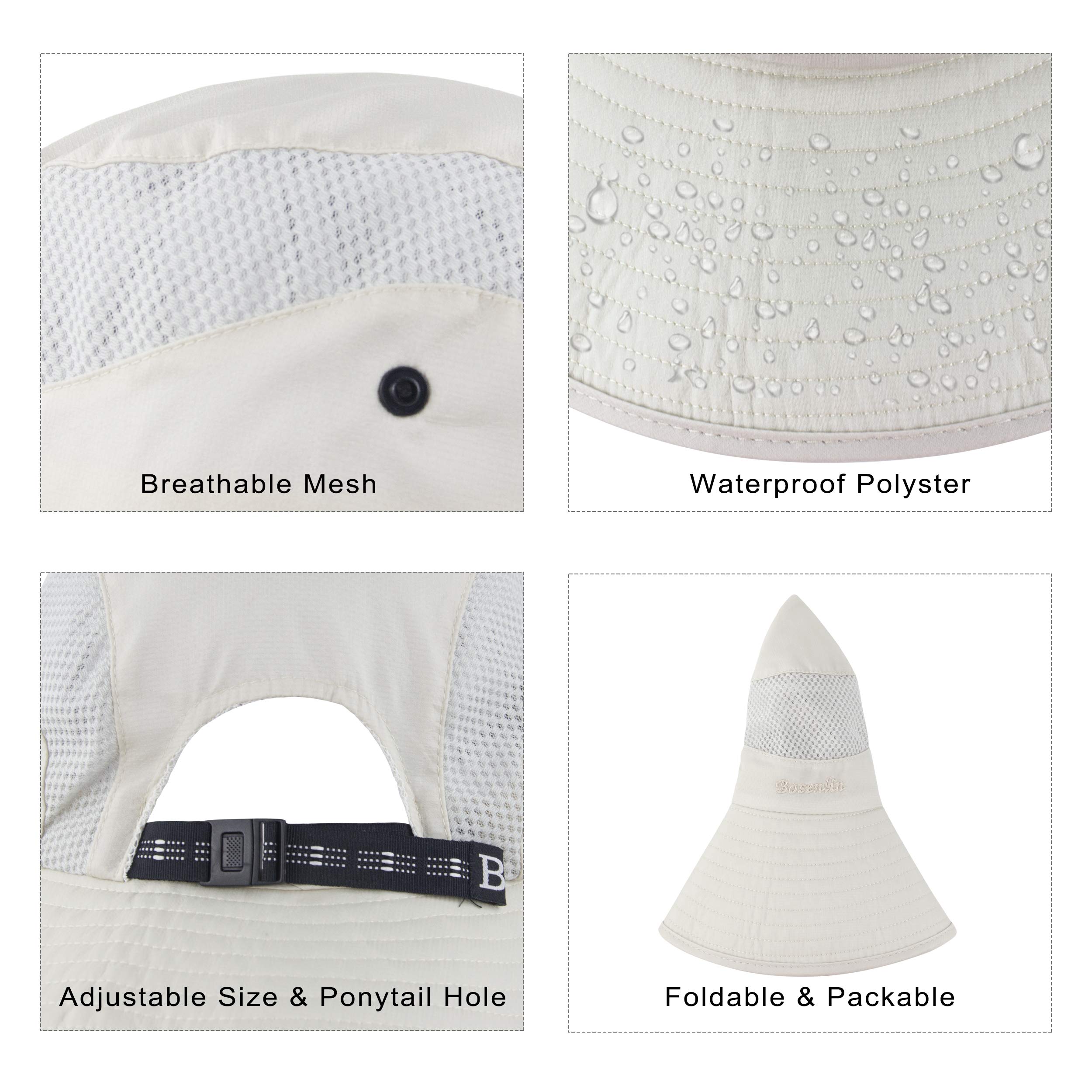 Women's Summer Sun Hat Wide Brim UV UPF50 Protection Hats Foldable Packable Ponytail Bucket Cap for Safari Beach Fishing Gardening Beige