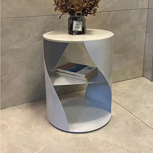 Sofa Side Table Couch Table Metal End Table with Sintered Stone Tabletop, Round Modern Side Table with Storage Shelves Table, 3 Tier Drum End Table Coffee Table for Living Room Bedroom End Tabl