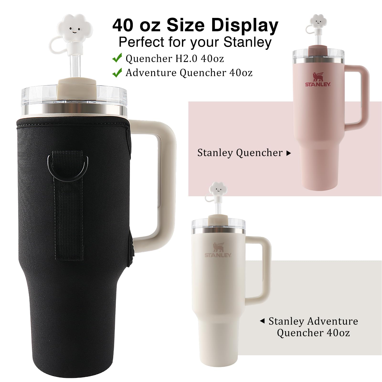 Stanley Cup Holder with Adjustable Shoulder Strap and Bag, Stanley Accessories for Adventure Quencher & H2.0 Flowstate Tumbler 40oz with Handle, 40 Oz Tumbler Sleeve, Stanley Cup Carrier