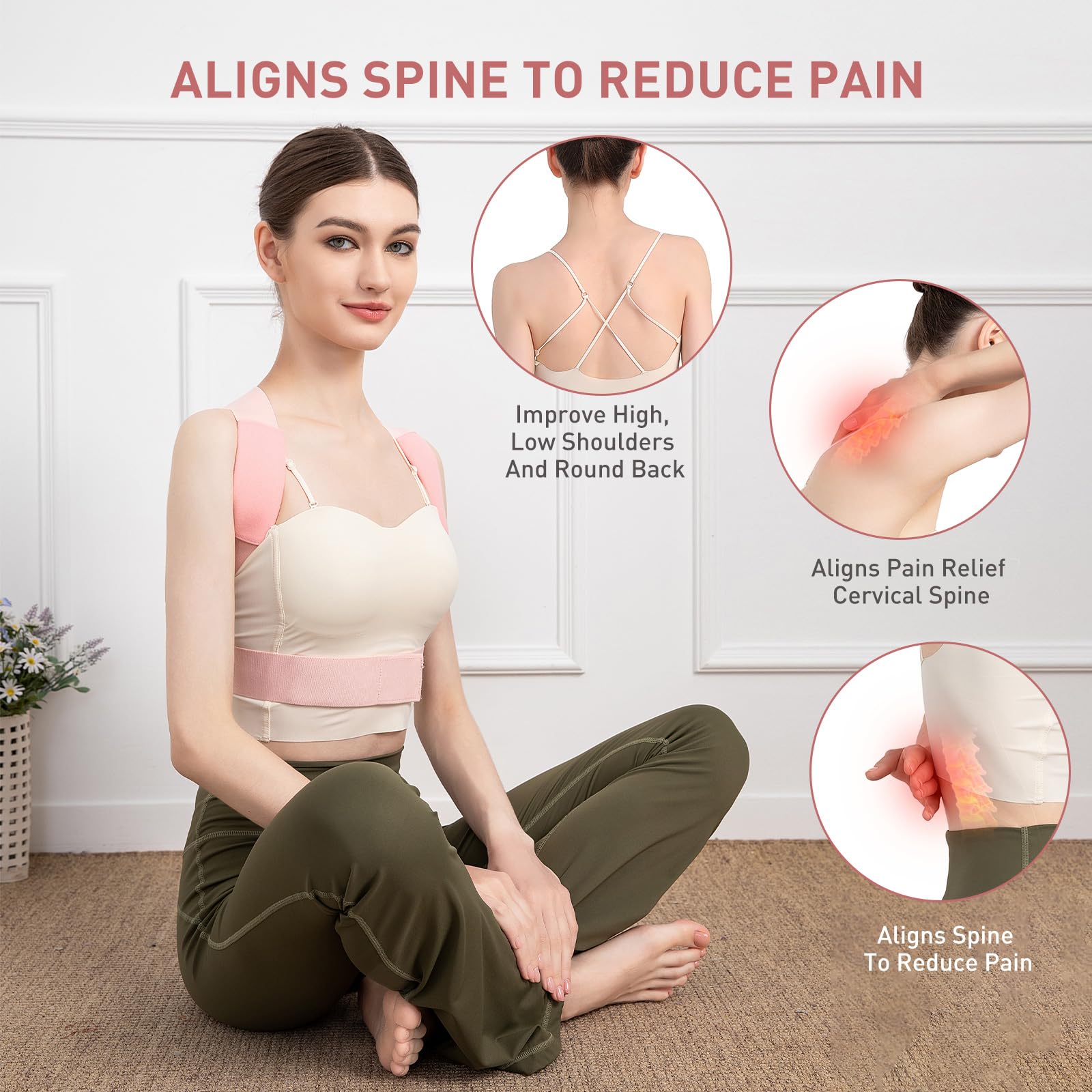 Updated Posture Corrector for Women, Adjustable Upper Back Brace for Clavicle Support and Providing Pain Relief from Neck, Shoulder - Comfortable Upright Back Straightener (Pink) (M 31-36 Inch)