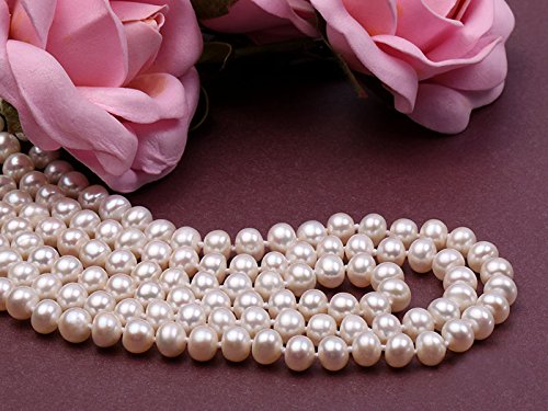 Womens 3-row 8-9mm Flatly-round Freshwater Cultured Pearl Necklace 16"