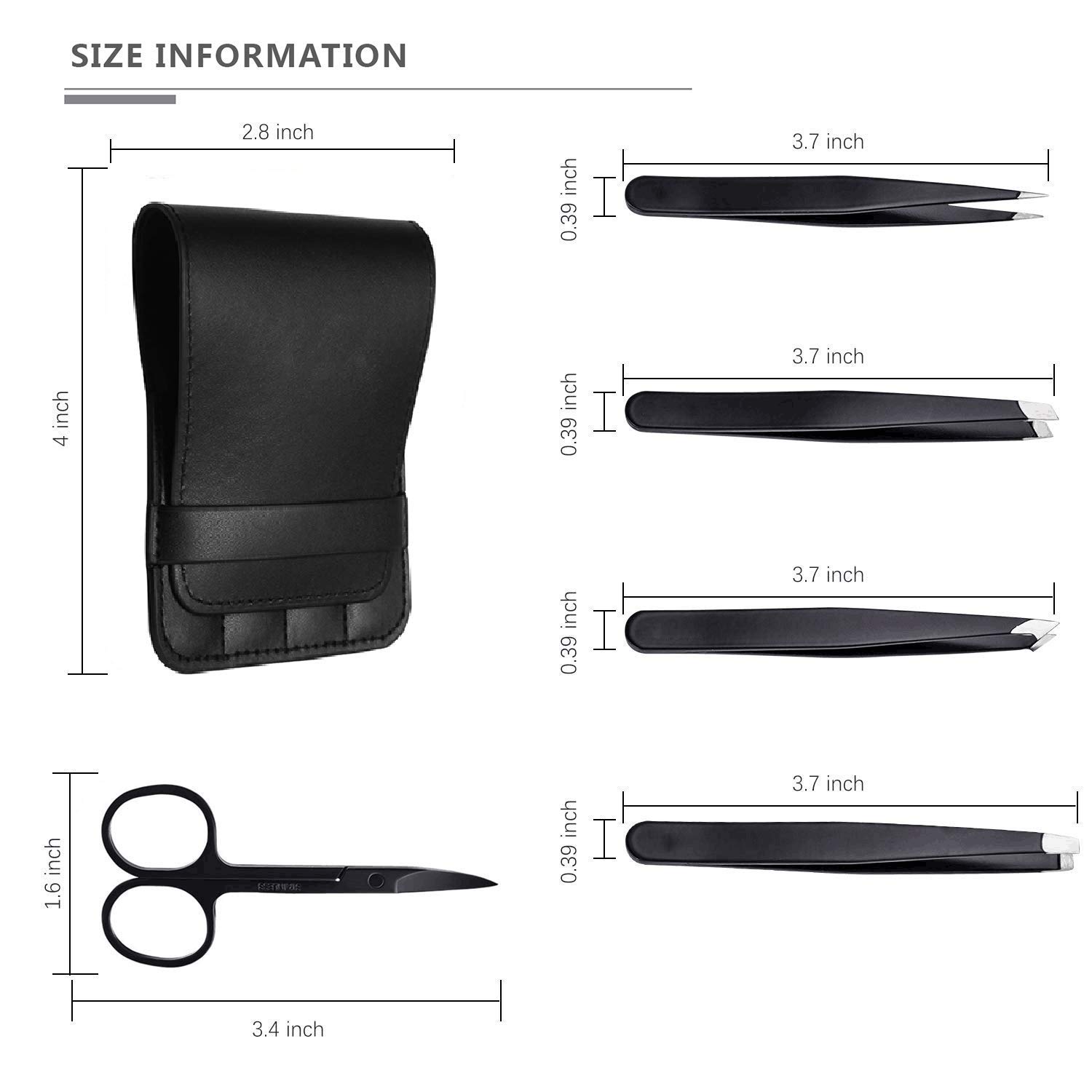Tweezers for Eyebrows, Tweezer Precision for Eyebrows, Splinter & Ingrown Hair Removal 5 Piece (Black)