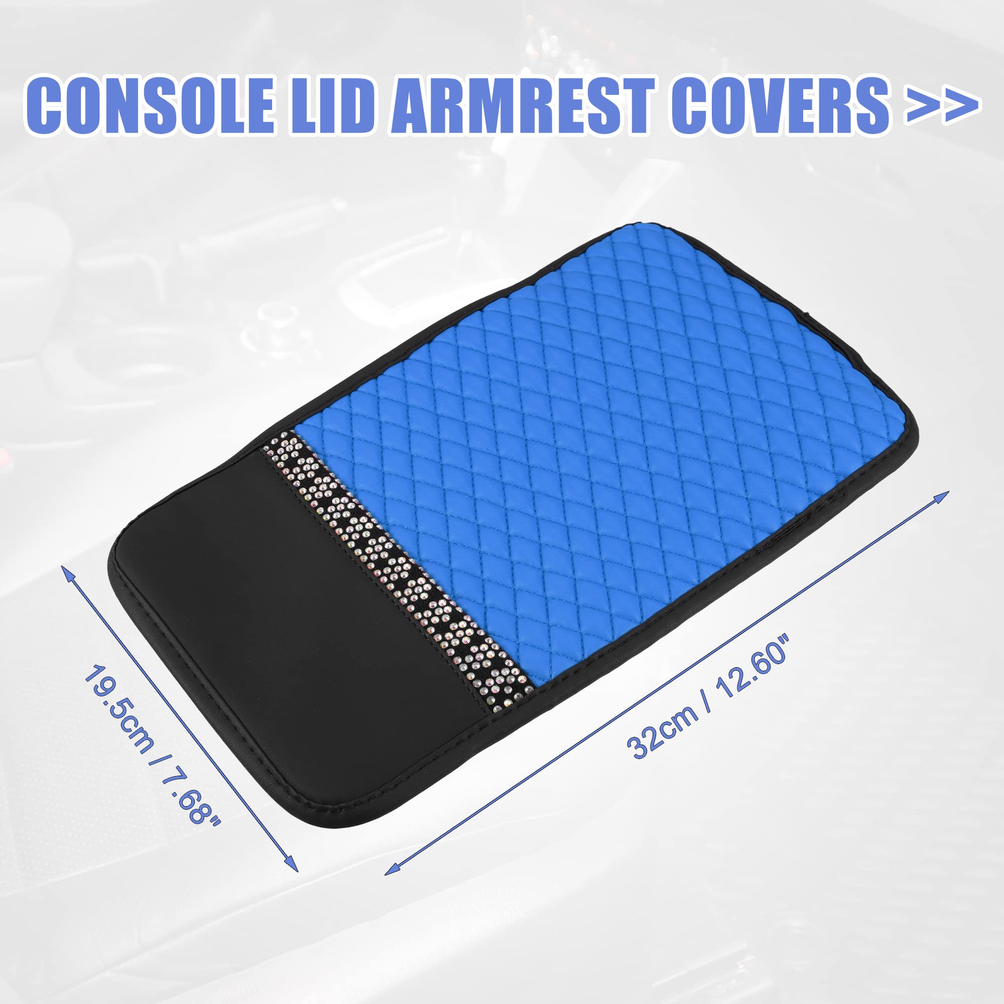 X AUTOHAUX Universal Car Center Console Lid Protector Car Armrest Cushion Waterproof PU Leather Armrest Seat Box Cover Pad for Vehicle Blue