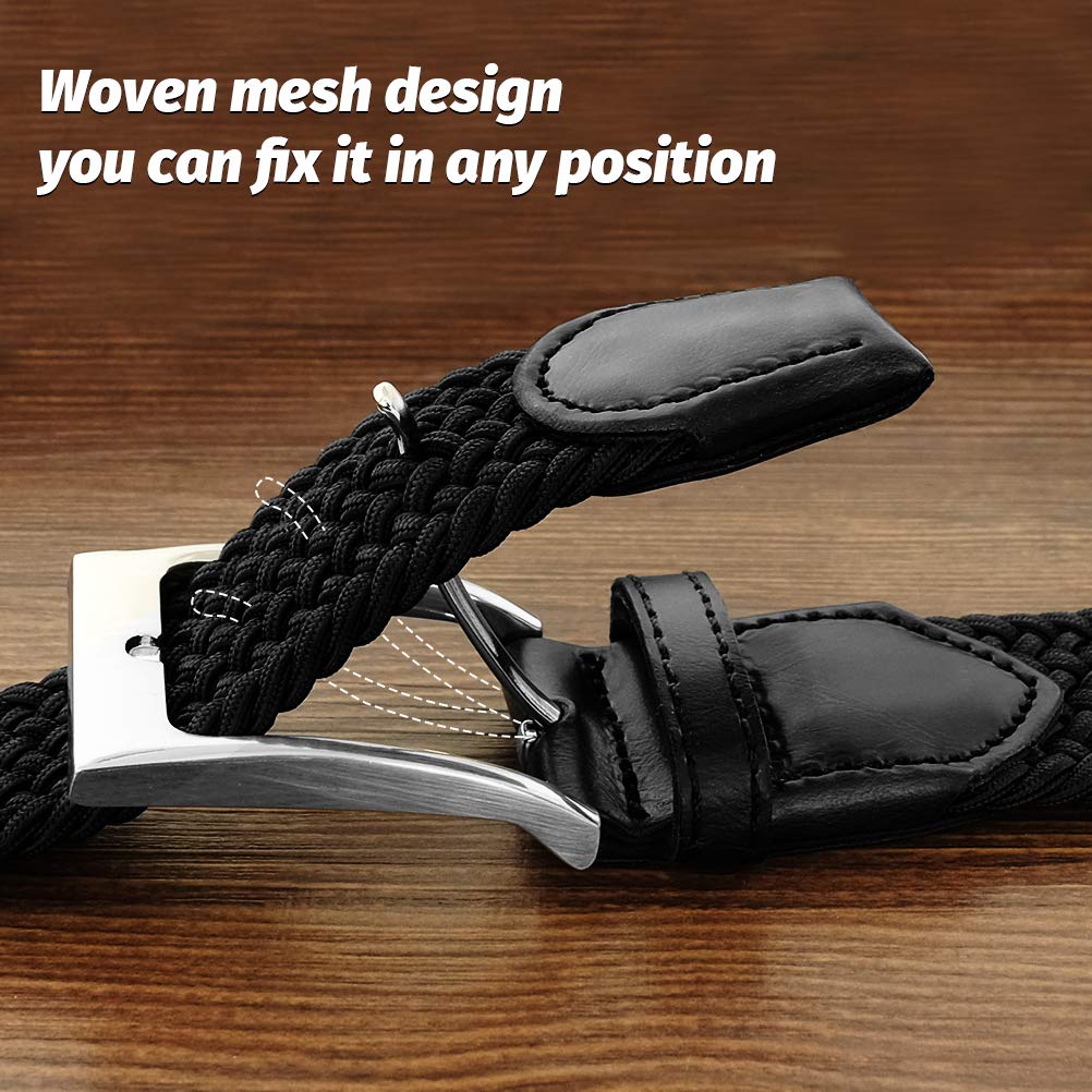 WONDAY Elastic Stretch Mens Belt, Casual Woven Braided Belt, Golf Belts for Men Jeans in Gift Box(Black,L)